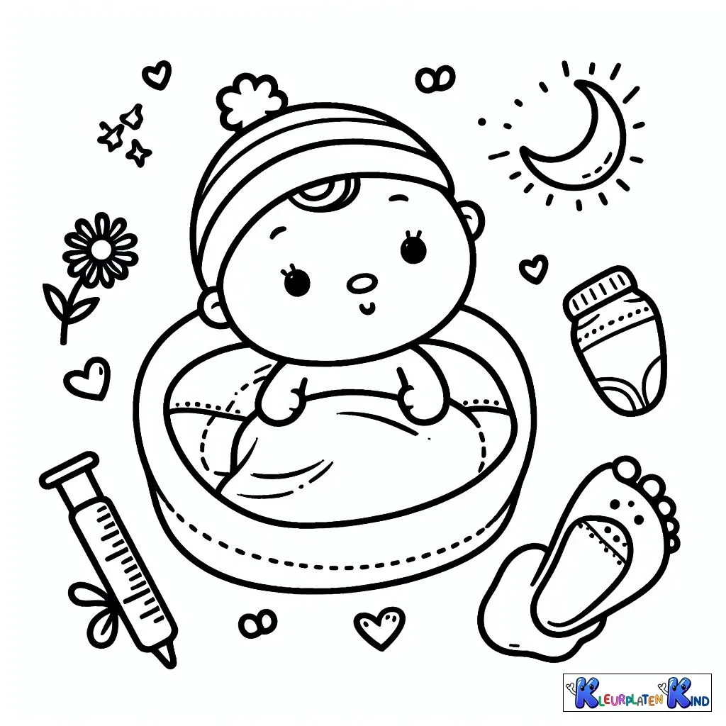 15x Kleurplaat baby geboren gratis downloaden