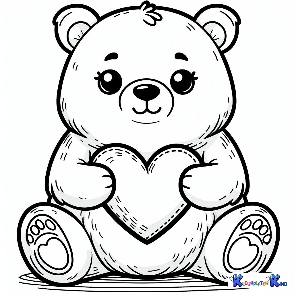 15x Kleurplaat beer met hart gratis downloaden