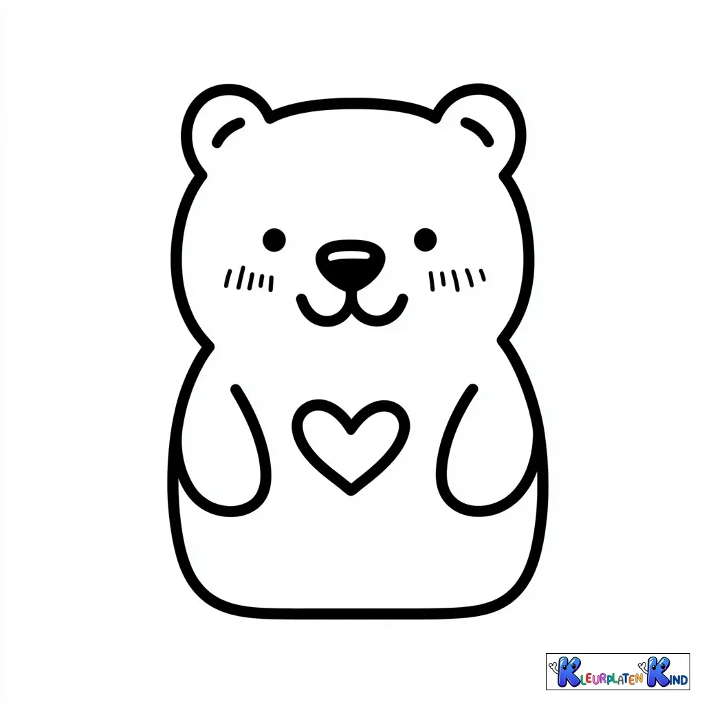 15x Kleurplaat beer met hart gratis downloaden